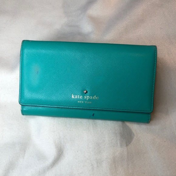 kate spade | Bags | Kate Spade Turquoise Wallet With Sleek Leather ...